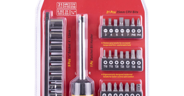 31PC SCREWDRIVER RATCHET T-HANDLE BIT SET