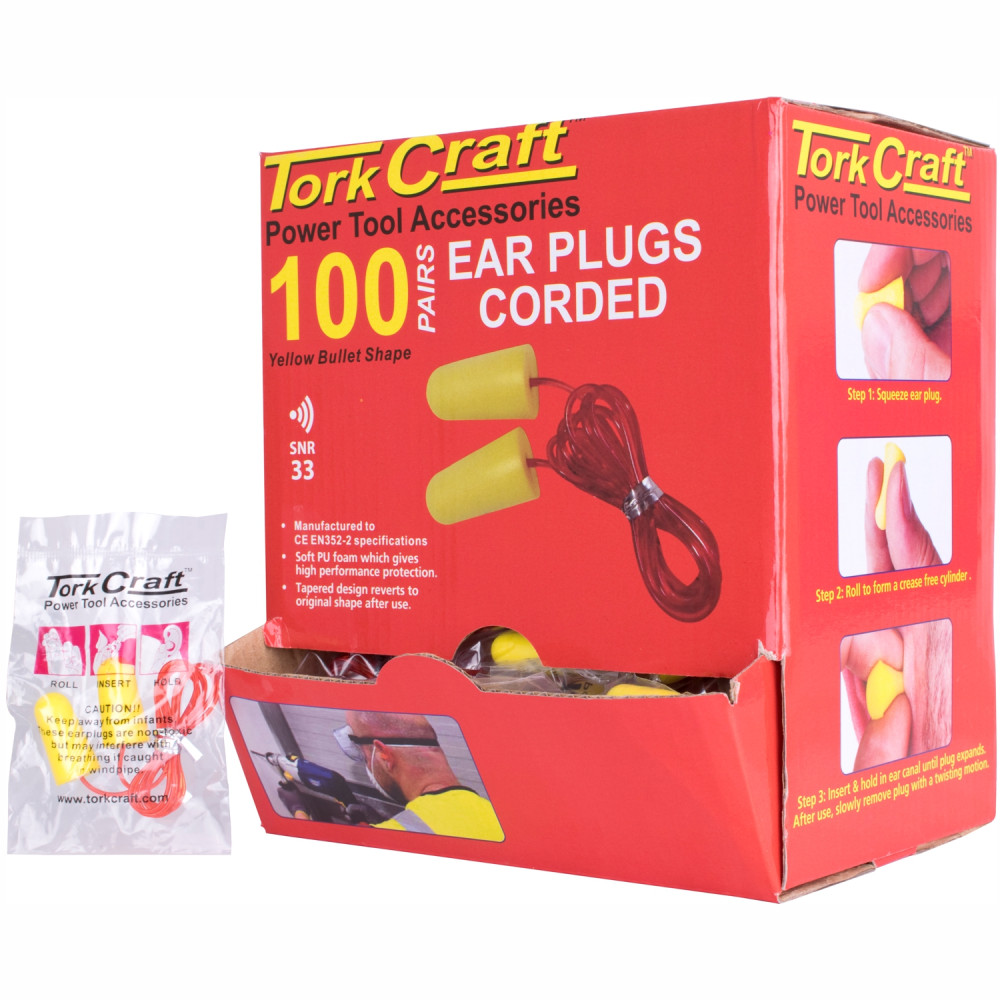 EAR PLUG CORDED 1PR POLY BAG 100 PR PER BOX BULLET SHAPE YELLOW