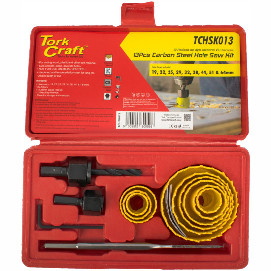 HOLESAW SET 13PCE IN CASE CARBON STEEL